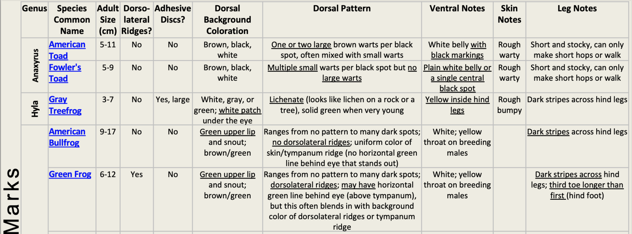 Frog ID Life History Details example | Vermont Reptile and Amphibian Atlas